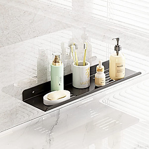 Over Sink Shelf Wall Mounted for Bathroom Mirror Behind Faucet Floating Tray Narrow Counter Organizer Shelf Self Adhesive Shower Shelves for Bathroom, Laundry Room, Kitchen, Farmhouse, RV, 15.7"x2