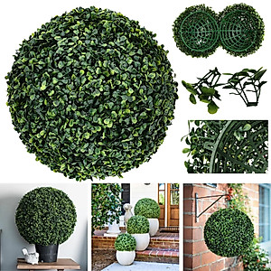 Gobograss Artificial Plant Topiary Ball - 2pcs 13.8 inch 3 Layers Milan Grass Ball for Home Garden Wedding Party Decoration Environmental UV Protected Faux Boxwood Decorative Ball (13.8in)