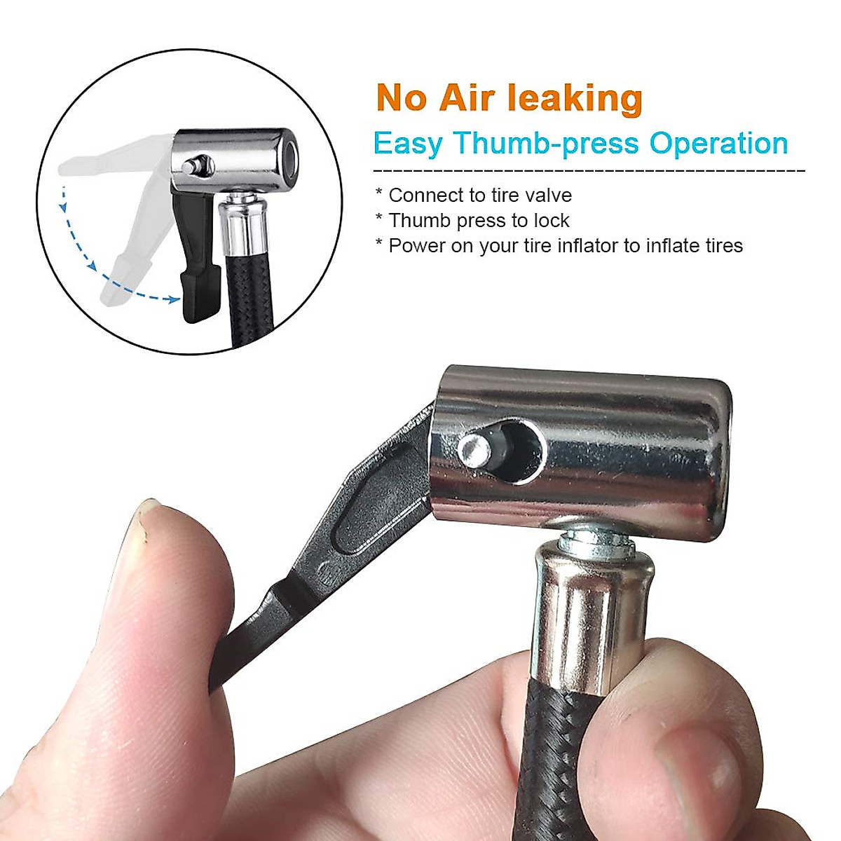 LUMITECO 20 Inch Lengthened Tire Inflator Hose Adapter for Screw Twist On Convert to Lock On Connection, Lock On Air Chuck with Air Hose and Tire Schrader Valve Fine Thread