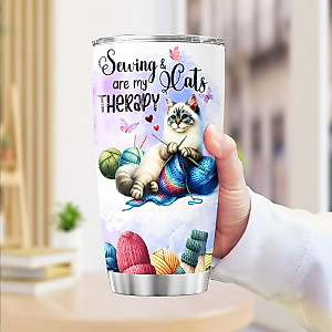 HUBUPU Tumbler 20 Oz With Lid And Straw, Lovers For Tumblers, Cats Sewing, Cat Gifts