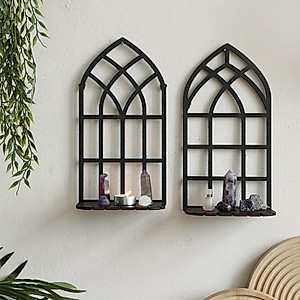 Vintage Hollowed Window Frame Wall Shelf Wood Black Crystal Display Stand Plant Holder Hanging Shelves For Home Decors