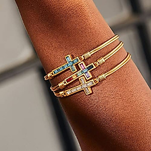 Luca + Danni Baguette Cross Bangle Bracelet in Ombre For Women - Silver Tone Regular Size Made in USA