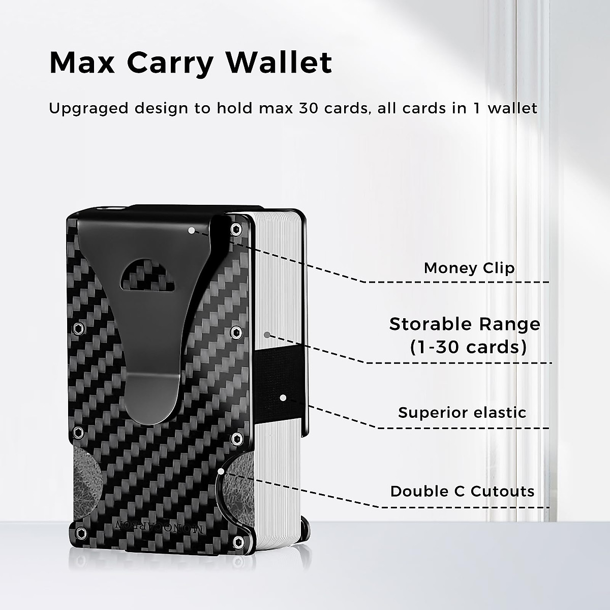 MONOCARBON Minimalist-Wallet, Real-Carbon-Fiber-Wallet-RFID-Blocking, Slim Credit Card Holder Wallet, Front Pocket Money Clip for Men EDC. (Carbon Fiber)