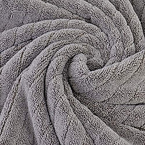 POLYTE Microfiber Oversize Quick Dry Lint Free Bath Towel, 60 x 30 in, Set of 2 (Gray, Ribbed Design)