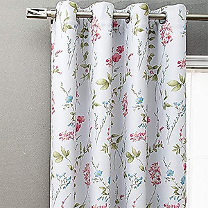 Linentalks Floral Bedroom Curtains 84 Inches Long 2 Panels Set, Farmhouse Thermal Insulated Blackout Curtains for Living Room, Grommet Room Darkening Curtains, Boho Black Out Curtains Green Red Multi