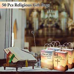 Zhanmai 50 Pcs Christian Gift Bags Church Visitor Welcome Packets Bulk Religious Baptism Bags with Bible Verse Bags with Handles for Christmas Favor, 5.91 x 3.15 x 8.27 Inch