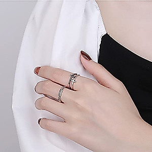 NewZenro Vintage Double Cross Faith Inspirational Adjustable Statement Stacking Rings for Women 925 Sterling Silver Fashion Dainty Engagement Ring Jewelry Gifts Bff Daughter Xmas