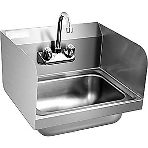PETSITE Stainless Steel Sink for Washing with Faucet & Splash Guard, Commercial Wall Mount Sink for Home Kitchen 17 x 15 Inch