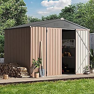 U-MAX 8.4' x 6.3' Outdoor Storage Shed, Lockable Bike zheyangShed,Garden Shed &Tool Shed for Backyard, Patio, Lawn