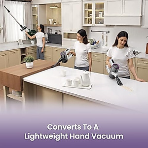 Cordless Vacuum Cleaner for Home | 400W Powerful Stick Vacuum | Long Runtime Detachable Battery | LED Display | Deep Clean for Hard Floor Carpet (White-Purple)