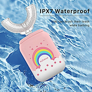 luckin smile Electric Toothbrush Kids, U Shaped Kids Electric Toothbrushes, Whole Mouth Toddler Toothbrush with 5 Ultrasonic Cleaning Modes, IPX7 Waterproof, 2-6 Year, Pink