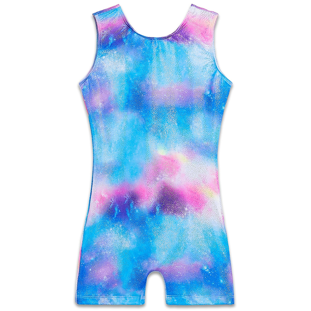 Girls Gymnastics Leotards with Shorts for 9-10 Year Old Big Kids Sparkly Blue Tie Dye Print Sleeveless Biketard Unitards