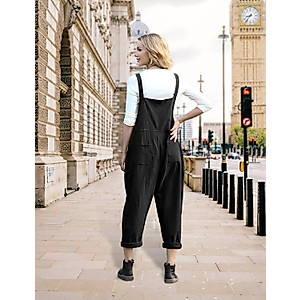 YESNO Women Long Casual Loose Bib Pants Overalls Baggy Rompers Jumpsuits with Pockets (XL PV9 Black)