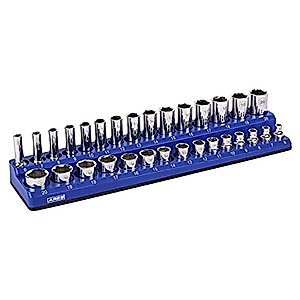 ARES 60008-30-Piece 3/8 in METRIC Magnetic Socket Organizer -BLUE -Holds 15 Standard (Shallow) and 15 Deep Sockets -Perfect for your Tool Box -Also Available in BLACK