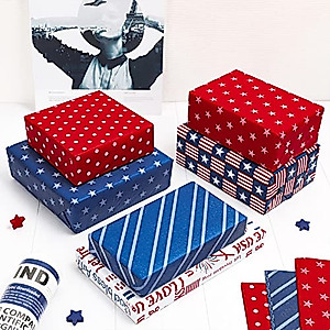 Whaline Patriotic Tissue Paper Folded Flat Blue Red Stars Stripe Tissue Paper 4th of July Wrapping Paper Holiday Art Tissue for Independence Day DIY Gift Packing Party Favor, 14 x 20 Inch, 90 Sheet