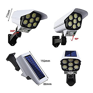 Outdoor Motion Sensor Solar Lights 2000 Lumens 77 LEDs Spotlight With Remote Controller FloodLights Outdoor IP66 Waterproof, Wireless Dummy Decoy Fake Security Camera for Porch Garden Patio Driveway