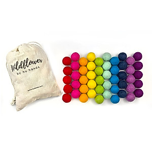 Rainbow Party - 100% Handmade Wool Felt Pom Poms - (50) Pure New Zealand Wool Felt Balls - DIY Pompoms - 0.8-1.0" Size - Drawstring Muslin Bag