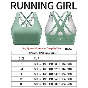 RUNNING GIRL Sports Bra for Women, Criss-Cross Back Padded Strappy Sports Bras Medium Support Yoga Bra with Removable Cups(2825 Green M)