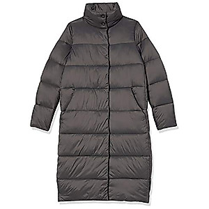 Amazon Essentials Women's Lightweight Water-Resistant Longer Length Cocoon Puffer Coat, Charcoal, Small