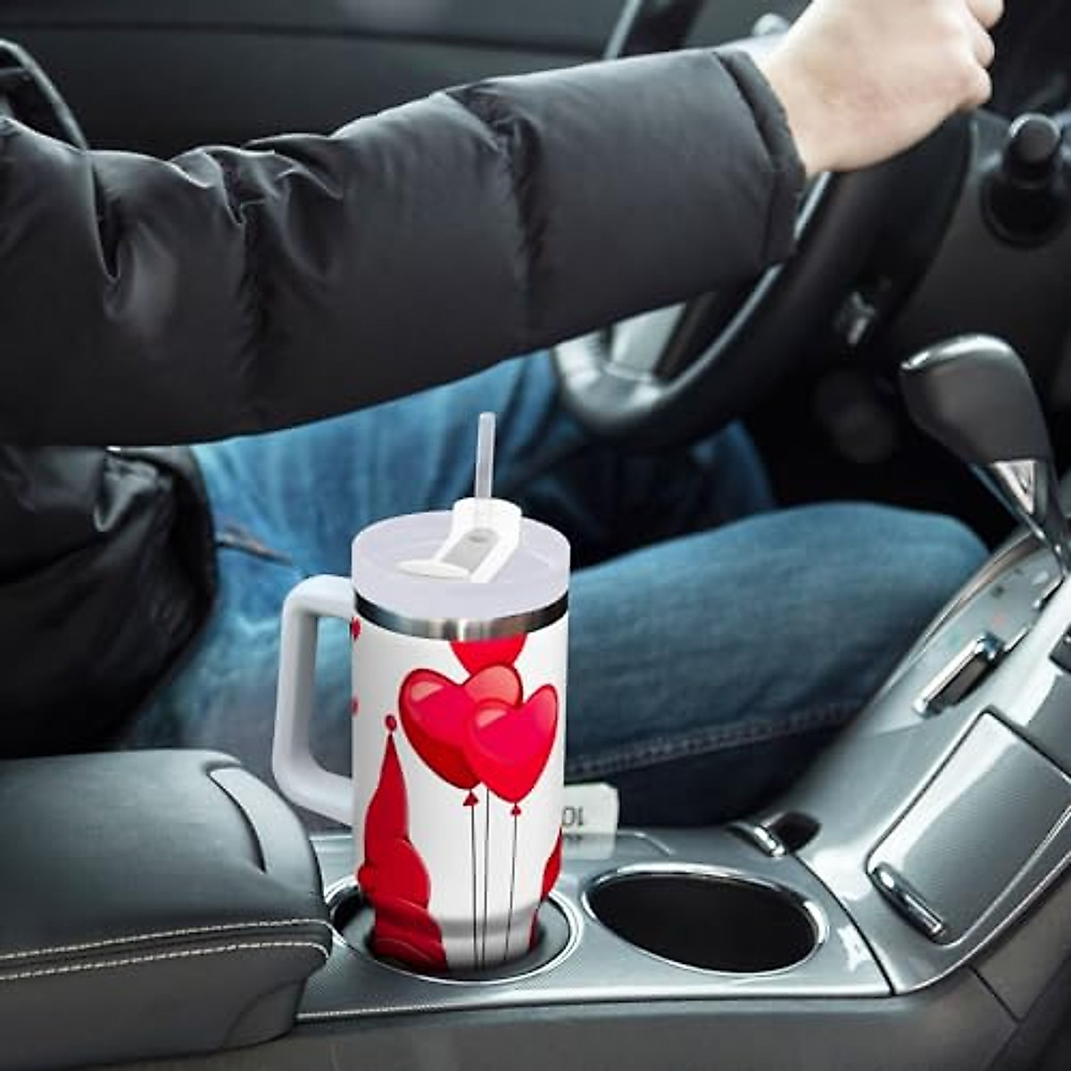 Cute Valentine's Gnome Stainless Steel Tumblers with Handle and Straw Lid for Water, Water Tumbler 30 OZ / 0.89 L