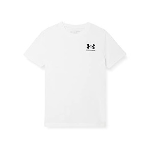 Under Armour Boys' Sportstyle Left Chest Short-Sleeve T-Shirt , White (100)/Black , Youth Large