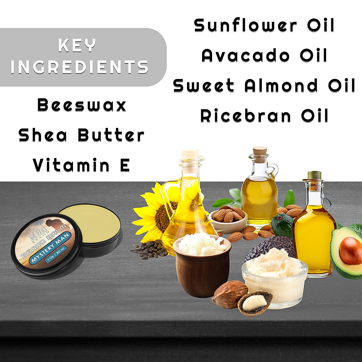 The Man Brand Beard Grooming Balm for Men - Natural Beeswax Based Conditioning Formula for Styling and Care (Mystery Man, 1 oz / 30 ml)