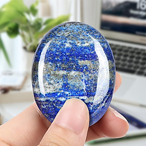Palm Stone Natural Lapis Lazuli 1.8" Pocket Oval Thumb Worry Stone Polished Chakra Healing Crystals Reiki for Anxiety Stress Relief Therapy, Meditation