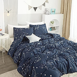 HYPREST Twin Comforter Set for Girls Boys,Constellation Soft Cute Twin Bed Comforter Sets, 2 Pieces Kids Teens Blue Lightweight Comforter Cooling Breathable (Oeko-Tex Certified)