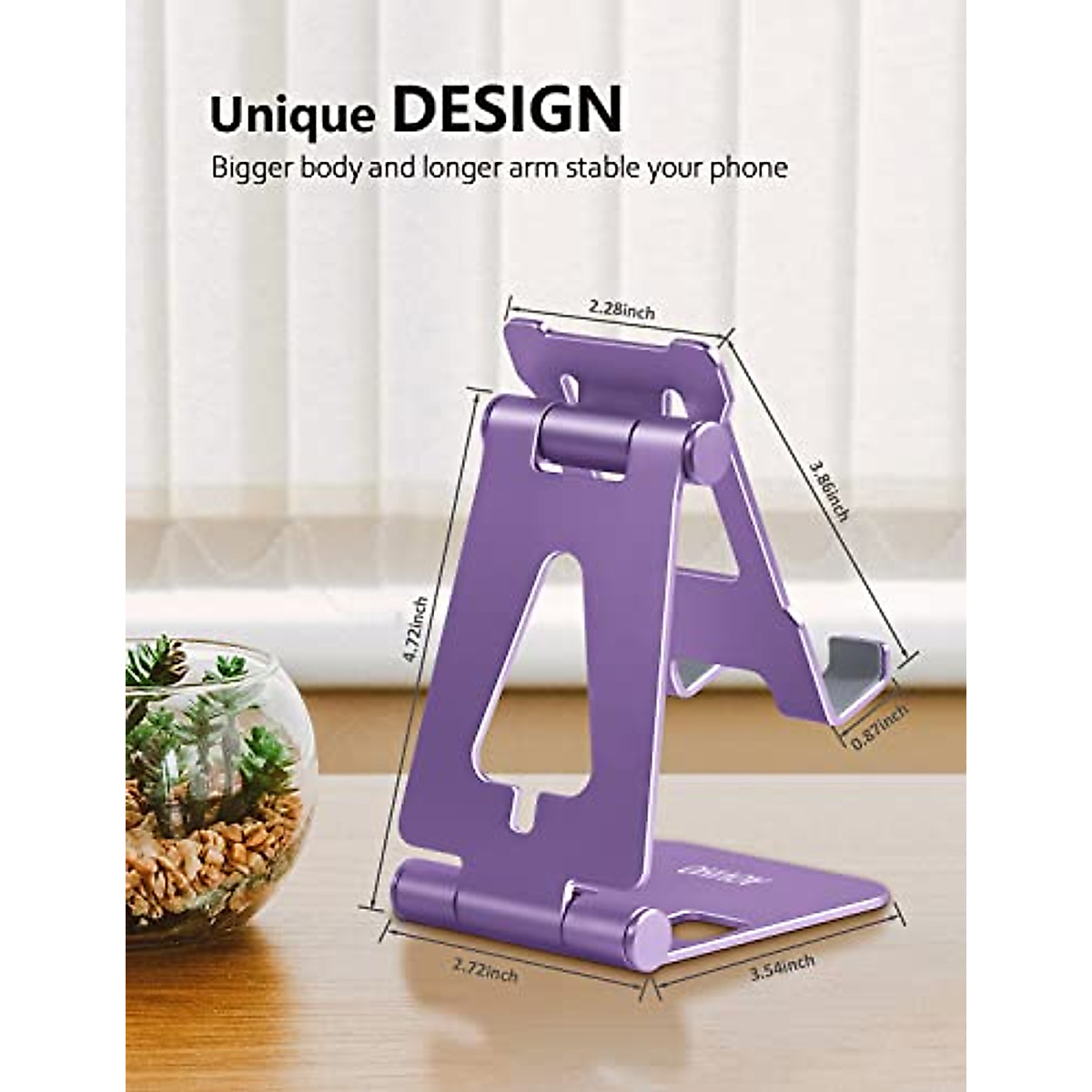 Aoviho Cell Phone Stand Holder - Adjustable Desk Phone Holder - Universal Foldable Moblie Phone Dock for iPhone 14 13 12 11 Pro Xs Max Xr X 8 7 6 5 5s SE All Phones (Purple)
