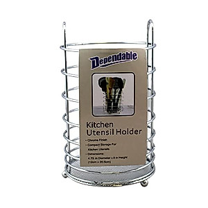 Dependable Kitchen Cutlery Holder Utensil Caddy Mesh Bottom Silver Chrome Finish (Silver)