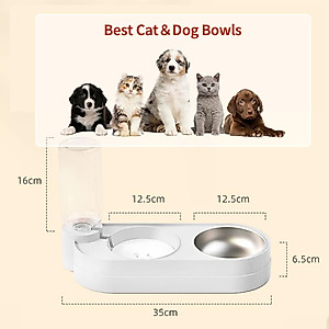 Marchul Stainless Steel Pet Feeder, 2-in-1 Food and Water Bowl Set with Automatic Water Dispenser for Cats and Small Dogs, 0.5L, White