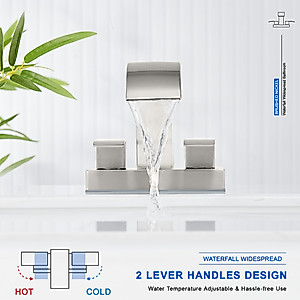 Waterfall Bathroom Sink Faucet Set with Pop Up Drain Stopper & Supply Lines - 4 Inch 2 Handles Centerset Faucet 2 or 3 Hole Lavatory Faucet Bathroom Vanity Mixer Tap Basin Faucets Brushed Nickel