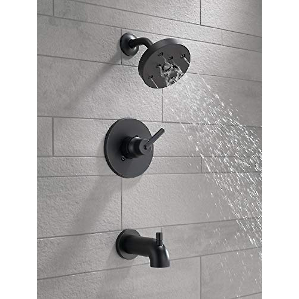 Delta Faucet Trinsic 14 Series Single-Function Tub and Shower Trim Kit with Single-Spray H2Okinetic Shower Head, Matte Black T14459-BL with (Valve Not Included)