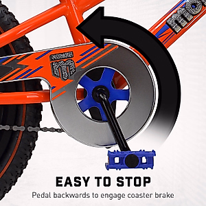 Mongoose Stun Freestyle BMX Kids Bike, Mag Wheels, Small Stand-Over Steel Frame, Chain Guard, Foot Brake, Boys and Girls 5 - 7 Years Old, 18-Inch Wheels, Blue/Orange