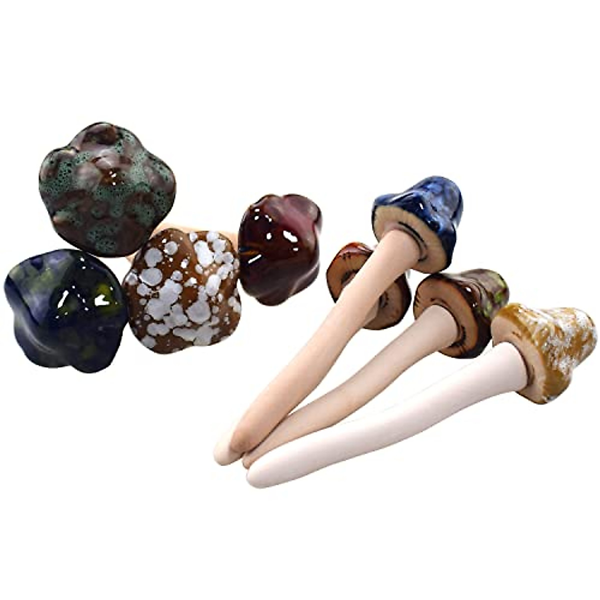 PUOO 8 Pieces Ceramic Mushroom Statue Garden Pot Decoration Mushroom Figurine Indoor and Outdoor Flowerpot Decoration Lawn Tree Ornaments Pottery Accessories