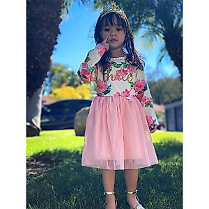 3rd Birthday Girl Outfit Three Year Old Birthday Outfit Girl (Pink Long, 3T)