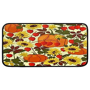 Gublec Sunflower Pumpkins Autumn Kitchen Mats Cushioned Anti Fatigue Kitchen Rugs Non Slip Washable Floor Mats for Home Office Sink Laundry 39 x 20 Inch