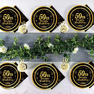 50th Birthday Party Supplies, 50th Birthday Party Tableware Include 50th Birthday Party Plates, Napkins, Cups Straws for Men and Women 50th Birthday Party Decorations Serves 16 Guests