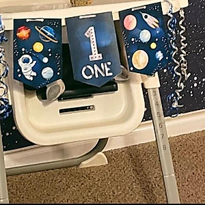 Space Photo Banner+Space High Chair Banner,First Birthday Decorations Picture Banner,Astros Birthday Party Decorations