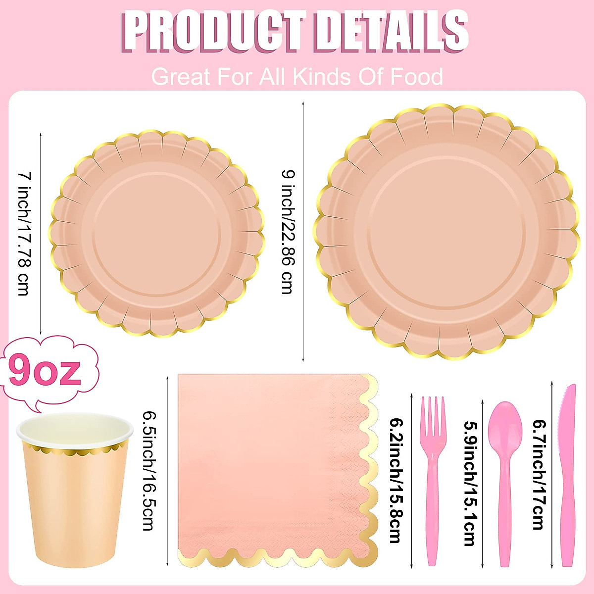 Yaomiao 168 Pcs Disposable Dinnerware Set Party Supplies, Scalloped Paper Plates Cups Napkin with Gold Foil Plastic Forks Knives Spoons Serve 24 Guests for Birthday Baby Shower (Multicolor,Round)