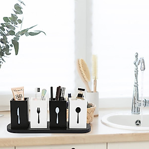 5 Pieces Silverware Holder with Wood Tray, Farmhouse Silverware Holder, Wooden Silverware Organizer, Spoon Fork Holder, Wooden Cutlery Holder, Flatware Organizers for Knives Restaurant Kitchen Storage