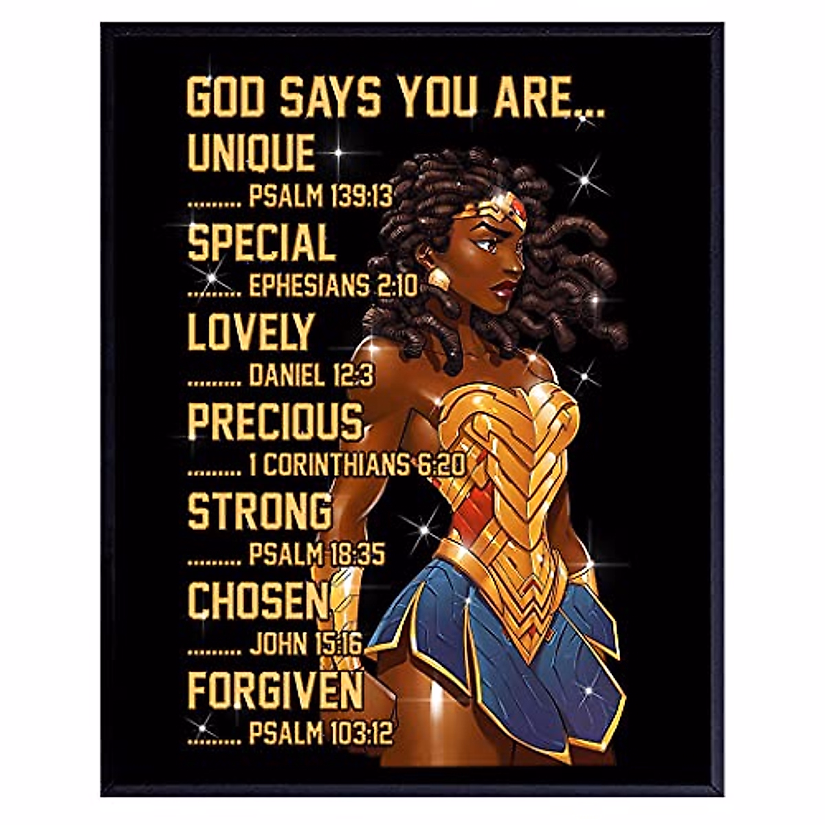 African American Woman - African American Wall Art for Girls - God Says You Are - Christian Wall Decor - Bible Verses - Black Wall Art - Religious Gifts for Women - Inspirational Motivational Unframed