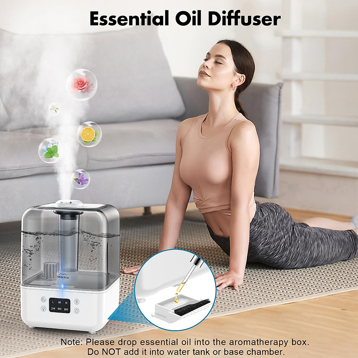 Humidifiers for Bedroom, Cool Mist Humidifiers for Large Room Home Baby, 5L Top Fill Ultrasonic Air Humidifier Quiet for Plants with Remote Control, Essential Oil Diffuser, Rotatable Nozzle - White