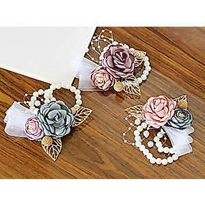 Sovenny 12 Pieces Elastic Pearl Wrist Bands Wristlets Corsage Accessories for Wedding Prom Flowers