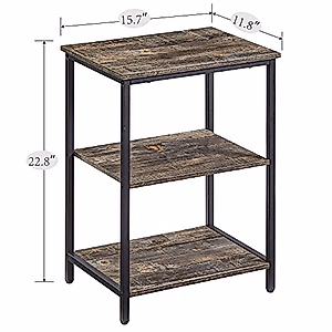 VECELO End Side Table with Storage Shelf, Industrial Night Stand, 3-Tier Small Nightstand for Living Room, Bedroom