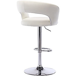 Brage Living Wide Bar Stool, Modern PU Leather Swivel Adjustable Barstool with Hollow Back and Arms, Upholstered Airlift Counter Height Bar Chair for Kitchen Dining (Ivory)