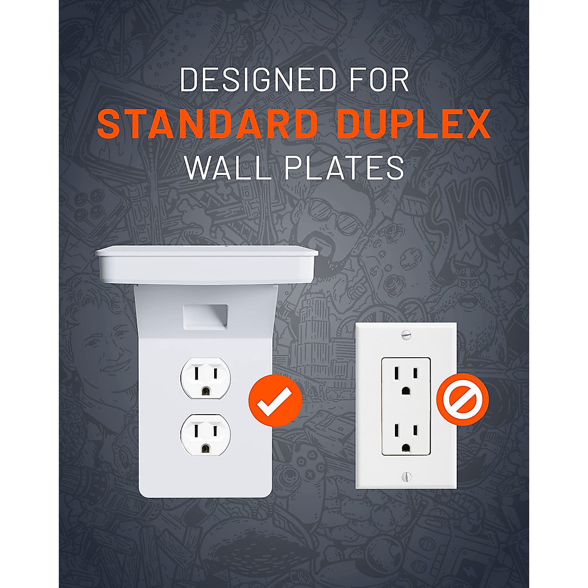 ECHOGEAR Outlet Shelf for Standard Outlets - Next-Gen Design with Built in-Cord Storage & Room for Bulky Plugs - Quick Install with Included Hardware