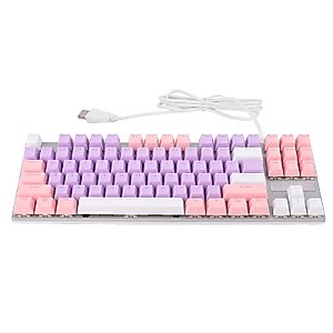 Blue Switch USB Wired Gaming Keyboard, Floating Key Structure with Splash Proof Drainage Holes, Conflict Free Design, 87 Key 26 RGB Color Mechanical Keyboard(Purple Pink White)