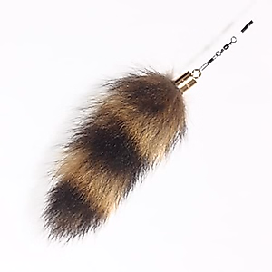 Fosrion Real Raccoon Tail Fur Cat Bites Toy with Three Section Retractable Carbon Fiber Rod (Raccoon) (Raccoon, Tail & Fishing Rod)
