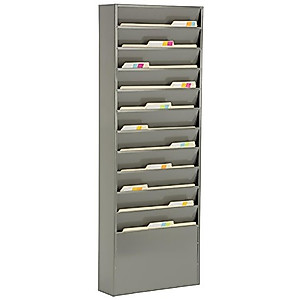 Displays2go Office File Folder Wall Rack, 11 Tiered Pockets, Medical Chart Folders (Gray Powder Coated Steel)